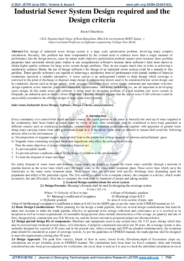 (PDF) Industrial Sewer System Design required and the Design criteria