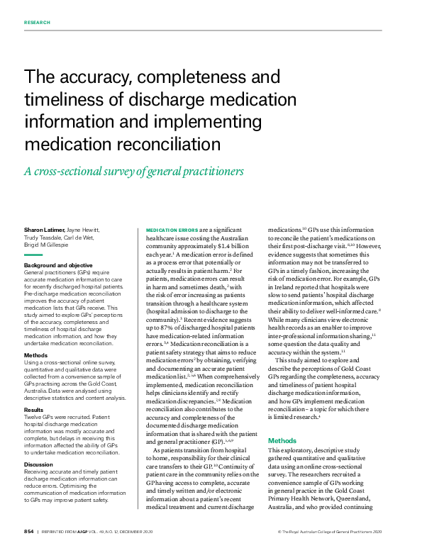 (PDF) The accuracy, completeness and timeliness of discharge medication ...