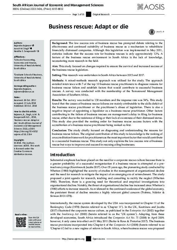 (PDF) Business rescue: Adapt or die
