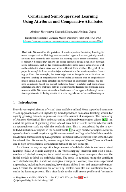 Pdf Constrained Semi Supervised Learning Using Attributes And Comparative Attributes