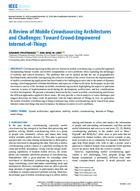 (PDF) A Review of Mobile Crowdsourcing Architectures and Challenges: Toward Crowd-Empowered ...