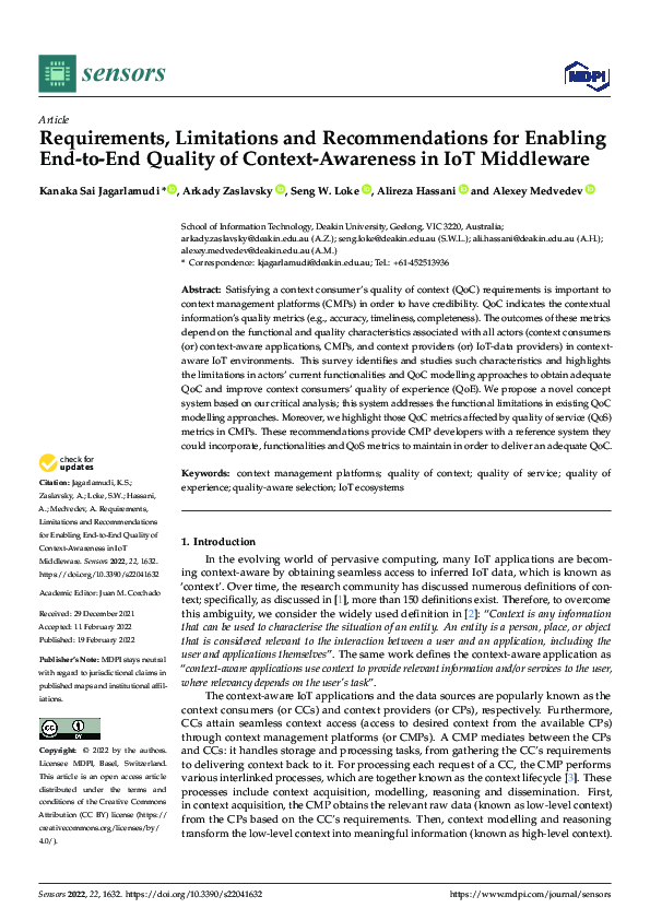 (PDF) Requirements, Limitations and Recommendations for Enabling End-to-End Quality of Context ...