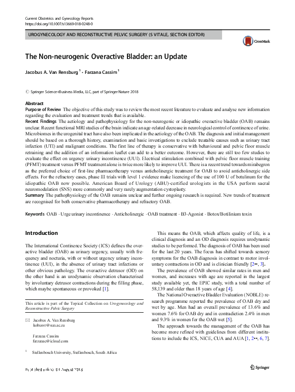 (PDF) The Non-neurogenic Overactive Bladder: an Update