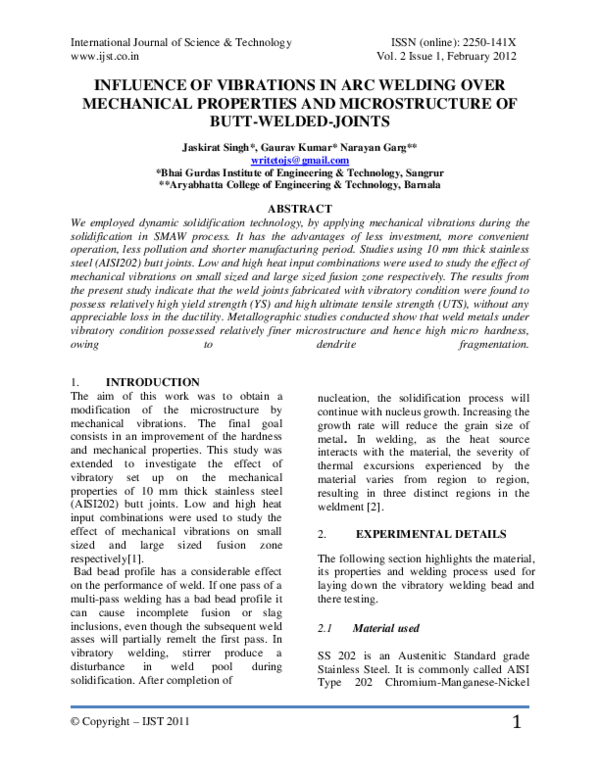 (PDF) Influence of Vibrations in Arc Welding Over Mechanical Properties and Microstructure of ...