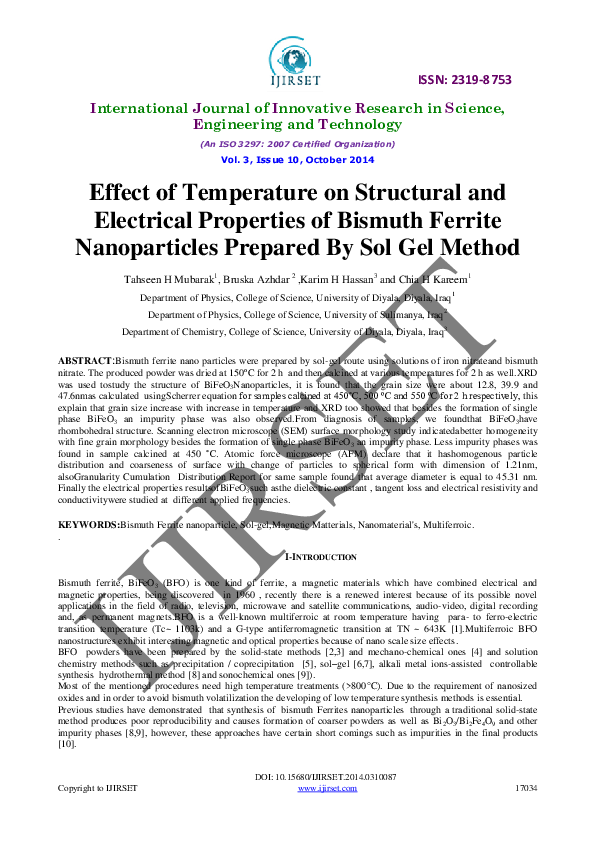 (PDF) Effect of Temperature on Structural and Electrical Properties of Bismuth Ferrite ...
