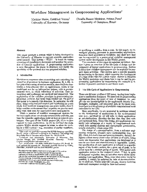 (PDF) Workflow management in geoprocessing applications