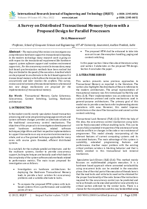 Pdf A Survey On Distributed Transactional Memory System With A 7445