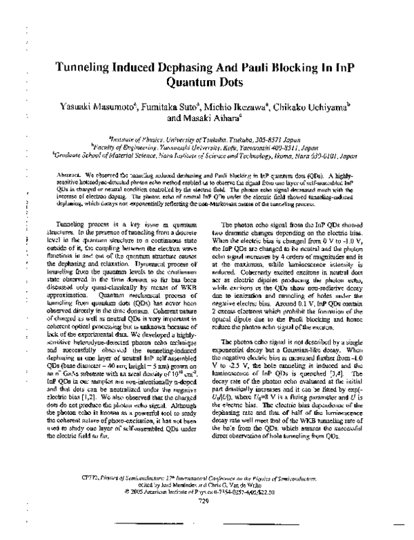 (PDF) Tunneling Induced Dephasing And Pauli Blocking In InP Quantum Dots