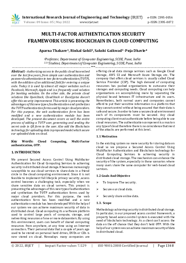 Pdf Multi Factor Authentication Security Framework Using Blockchain 0630