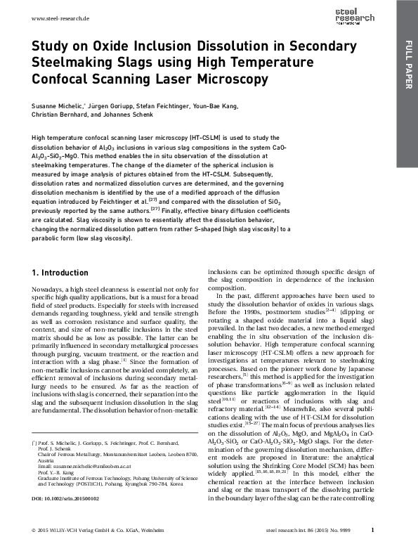 (PDF) Study on Oxide Inclusion Dissolution in Secondary Steelmaking ...