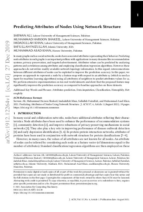 Pdf Predicting Attributes Of Nodes Using Network Structure
