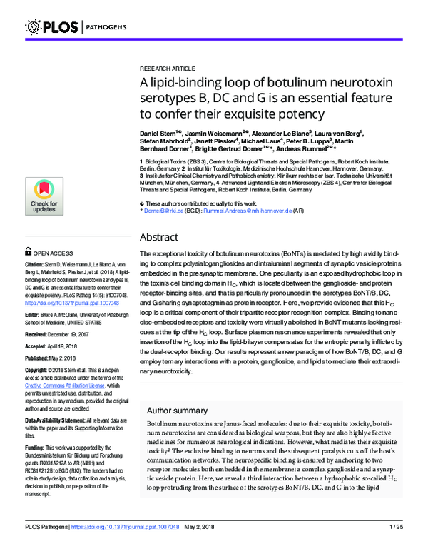 (PDF) A lipid-binding loop of botulinum neurotoxin serotypes B, DC and ...
