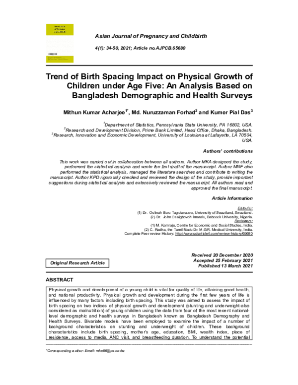 (PDF) Trend of Birth Spacing Impact on Physical Growth of Children ...