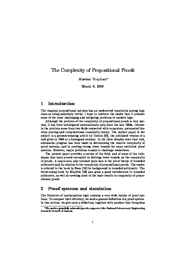 Propositional Proofs and Complexity Classes