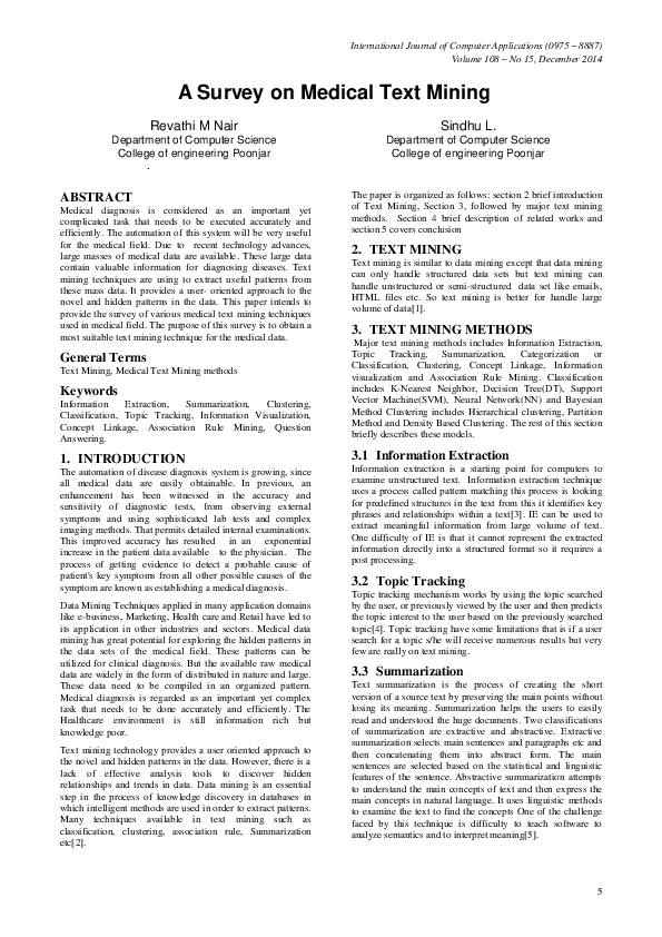 (PDF) A Survey on Medical Text Mining