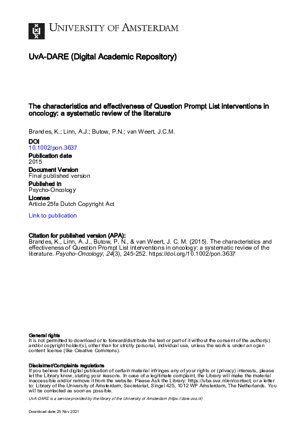 (PDF) The characteristics and effectiveness of Question Prompt List ...