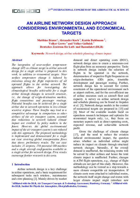 (PDF) An Airline Network Design Approach Considering Environmental and ...