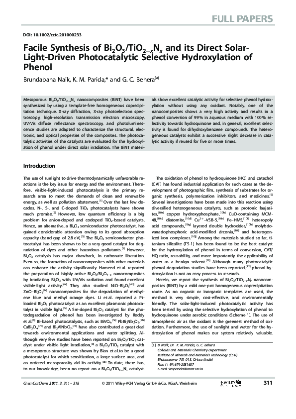 (PDF) Facile Synthesis of Bi2O3/TiO2−xNx and its Direct Solar-Light-Driven Photocatalytic ...
