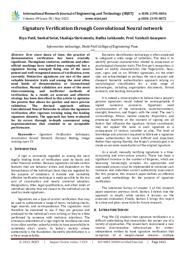Pdf Efficient Signature Verification With Cnns