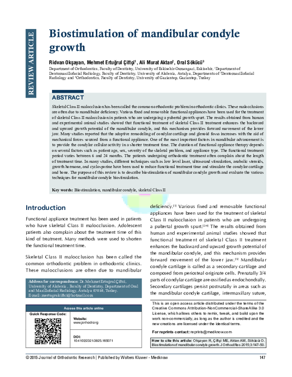 (PDF) Biostimulation of mandibular condyle growth