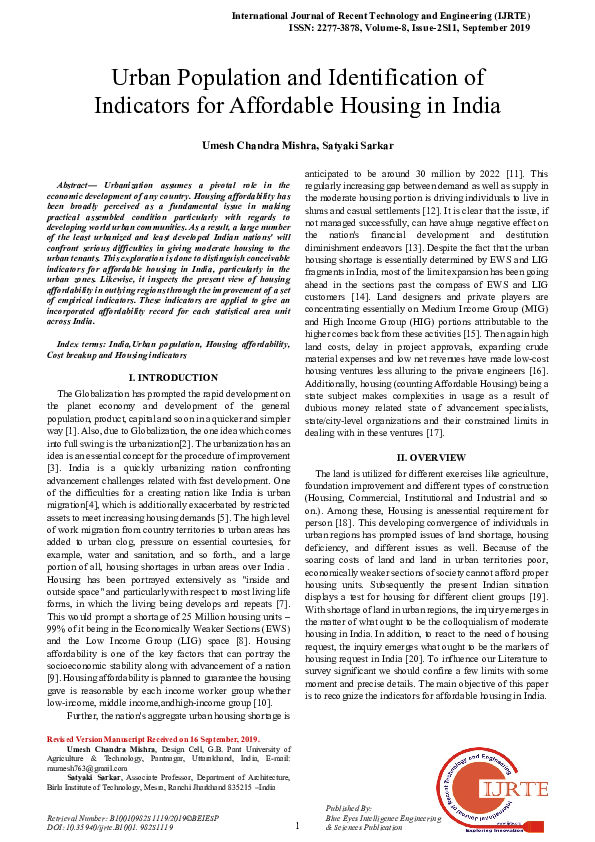 (PDF) Urban Population and Identification of Indicators for Affordable ...