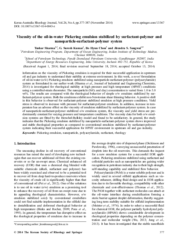 (PDF) Viscosity of the oil-in-water Pickering emulsion stabilized by ...