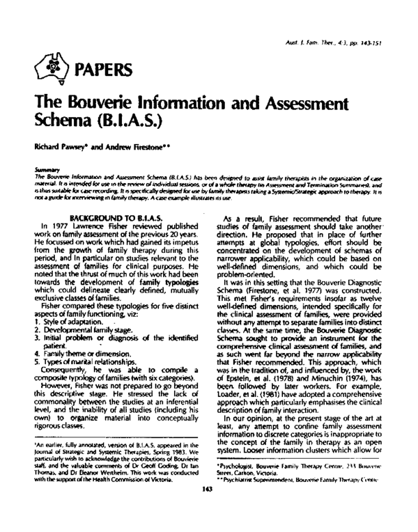 (PDF) The Bouverie Information and Assessment Schema (B.I.A.S.)