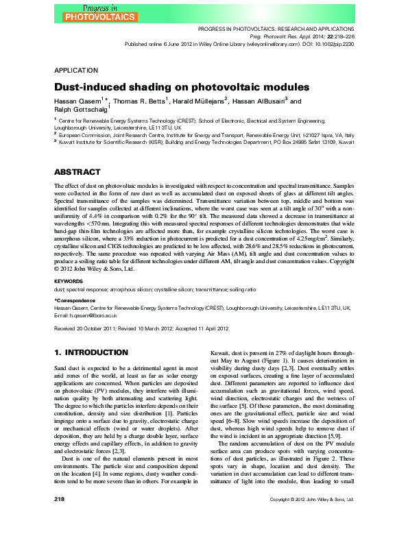 (PDF) Dust-induced shading on photovoltaic modules