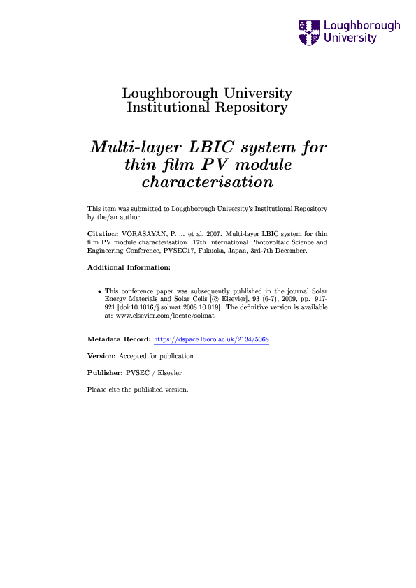 (PDF) Multi-laser LBIC system for thin film PV module characterisation