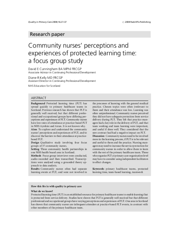 (PDF) Community nurses' perceptions and experiences of protected ...