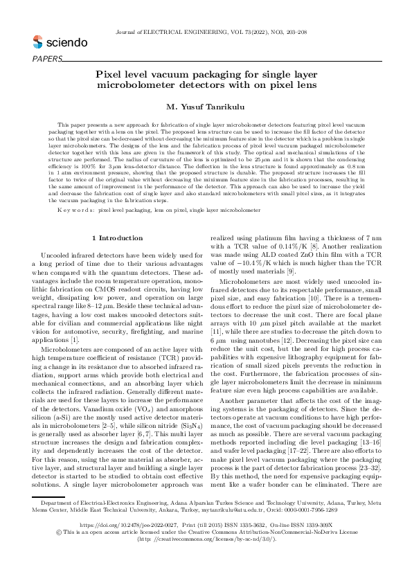 (PDF) Pixel level vacuum packaging for single layer microbolometer detectors with on pixel lens