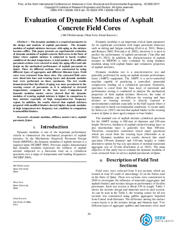 (PDF) Evaluation of Dynamic Modulus of Asphalt Concrete Field Cores