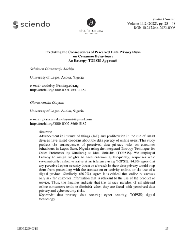 (PDF) Predicting the Consequences of Perceived Data Privacy Risks on Consumer Behaviour: An ...