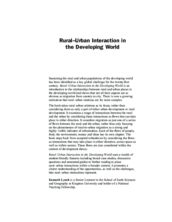 (PDF) Rural-Urban Interaction in the Developing World