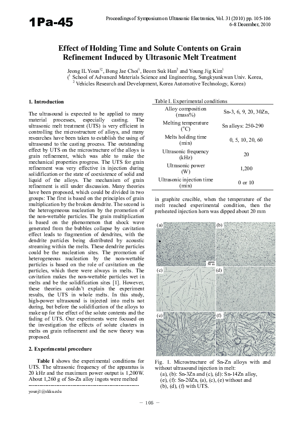 (PDF) Effect of Holding Time and Solute Contents on Grain Refinement ...
