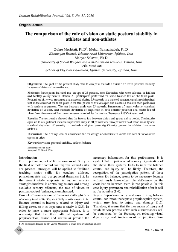 (PDF) The comparison of the role of vision on static postural stability ...