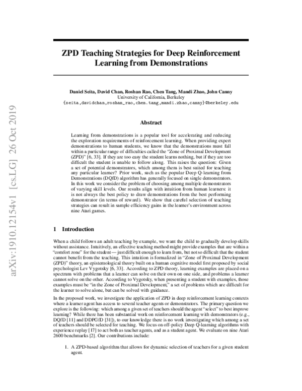 (PDF) ZPD Teaching Strategies for Deep Reinforcement Learning from ... (PDF) ZPD Teaching Strategies for Deep Reinforcement Learning from ...