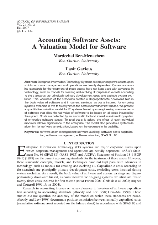 (PDF) Accounting Software Assets: A Valuation Model for Software
