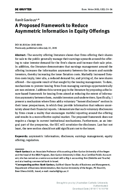 (PDF) A Proposed Framework to Reduce Asymmetric Information in Equity ...
