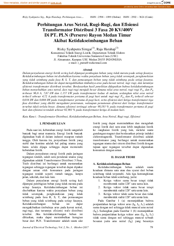 (PDF) Perhitungan Arus Netral, Rugi-rugi, dan Efisiensi Transformator ...