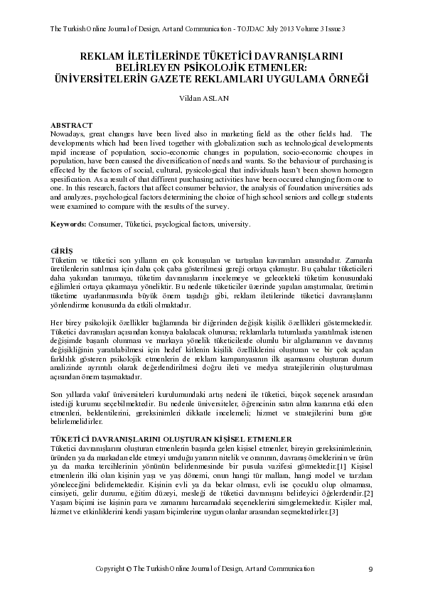 (PDF) Reklam İleti̇leri̇nde Tüketi̇ci̇ Davranişlarini Beli̇rleyen ...