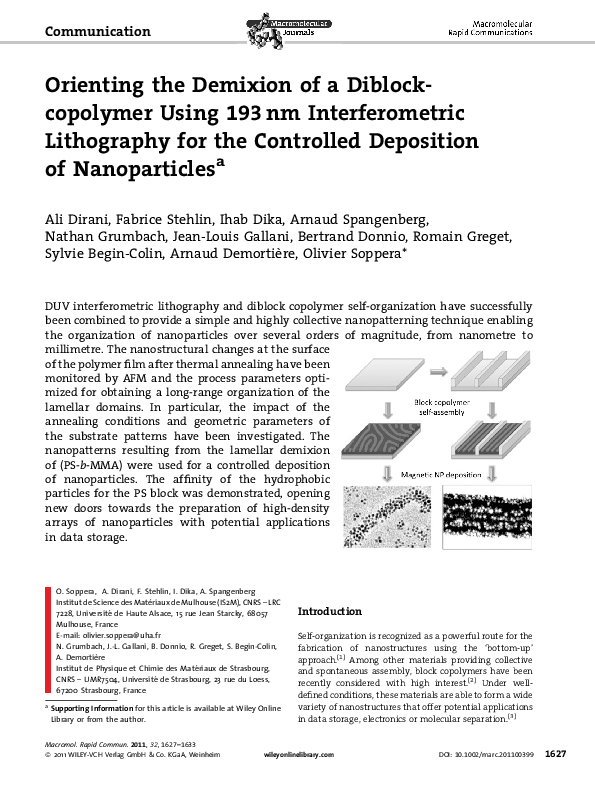 (PDF) Orienting the Demixion of a Diblock-copolymer Using 193 nm ...