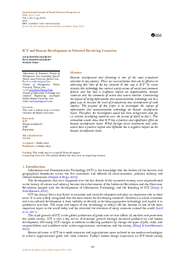 (PDF) ICT and Human Development in Selected Devolving Countries