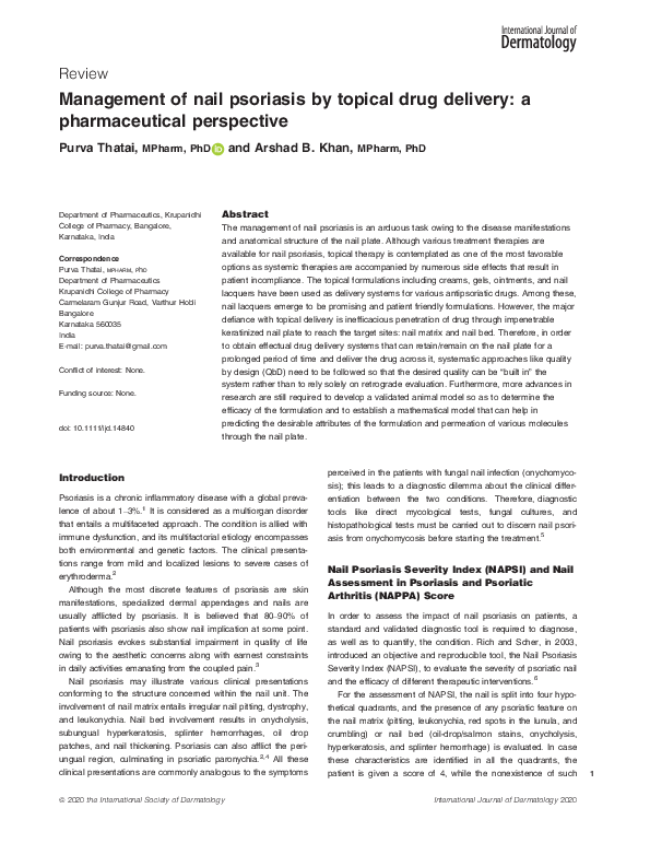 (PDF) Management of nail psoriasis by topical drug delivery: a pharmaceutical perspective