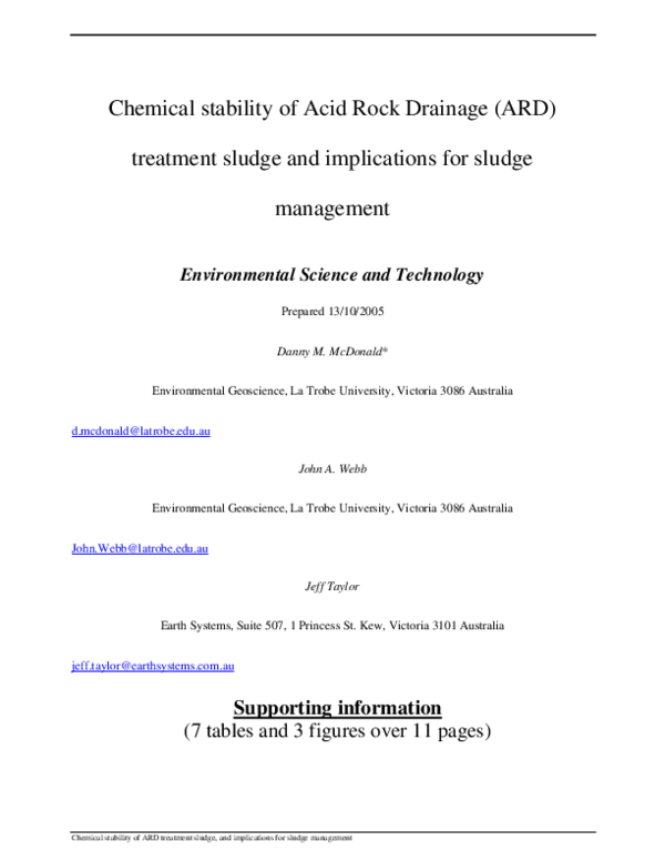 (PDF) Stability of Acid Rock Drainage Treatment Sludge