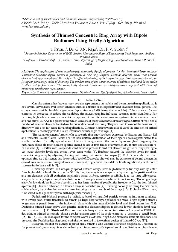 Pdf Synthesis Of Thinned Concentric Ring Array With Dipole Radiators Using Firefly Algorithm