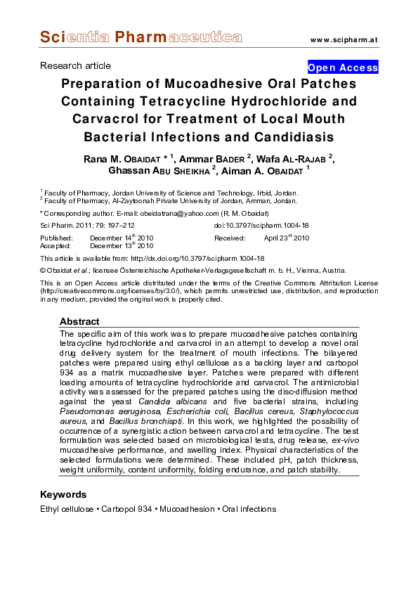 (PDF) Preparation of mucoadhesive oral patches containing tetracycline ...