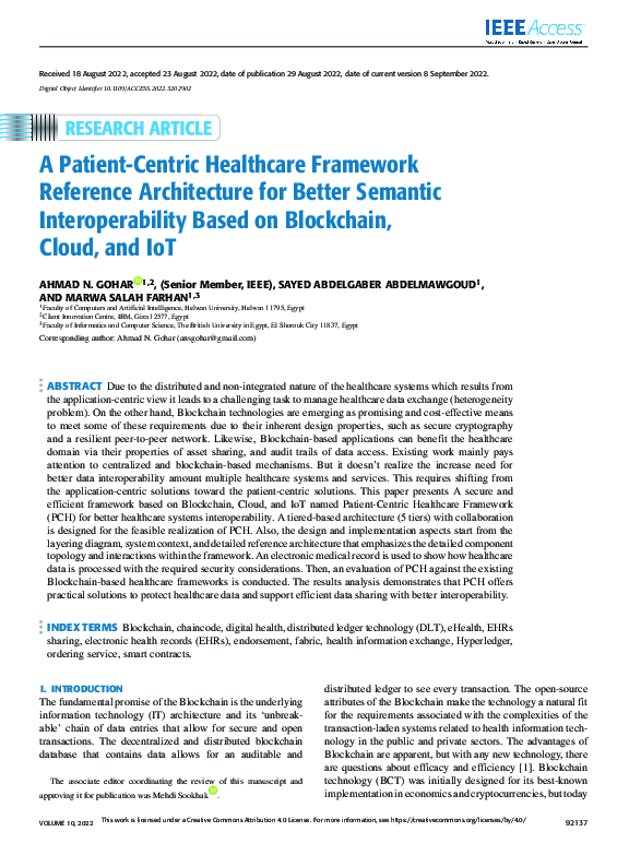 (PDF) A Patient-Centric Healthcare Framework Reference Architecture for Better Semantic ...
