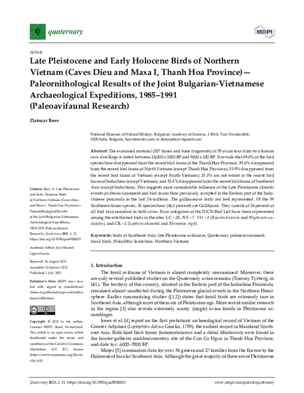 (PDF) Late Pleistocene and Early Holocene Birds of Northern Vietnam ...