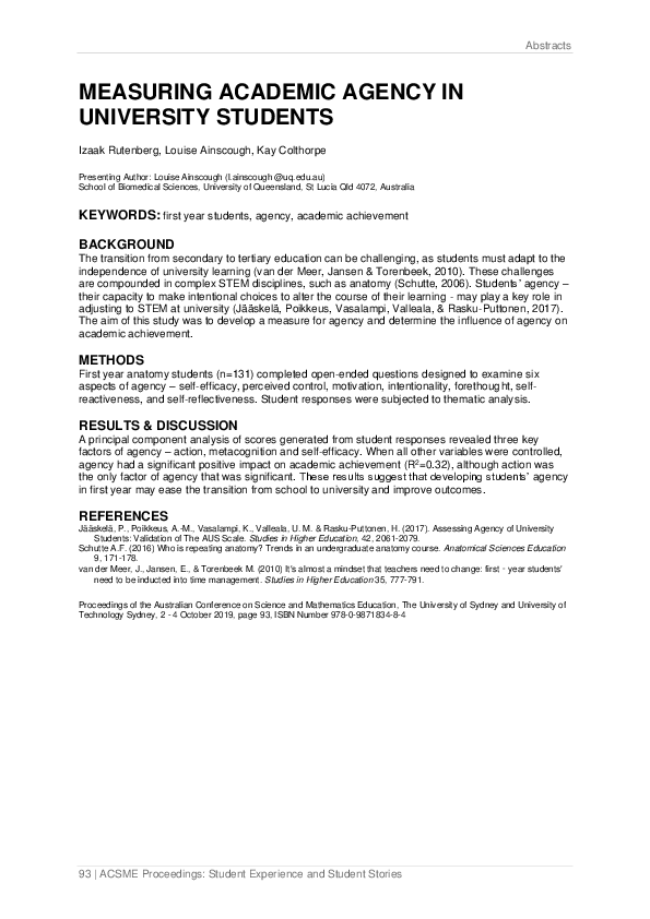 (PDF) Measuring academic agency in university students